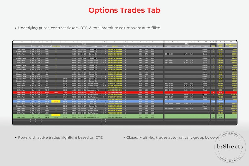 Options Trading Journal | Stock Option Spreadsheet Template | Pnl, Fees ...