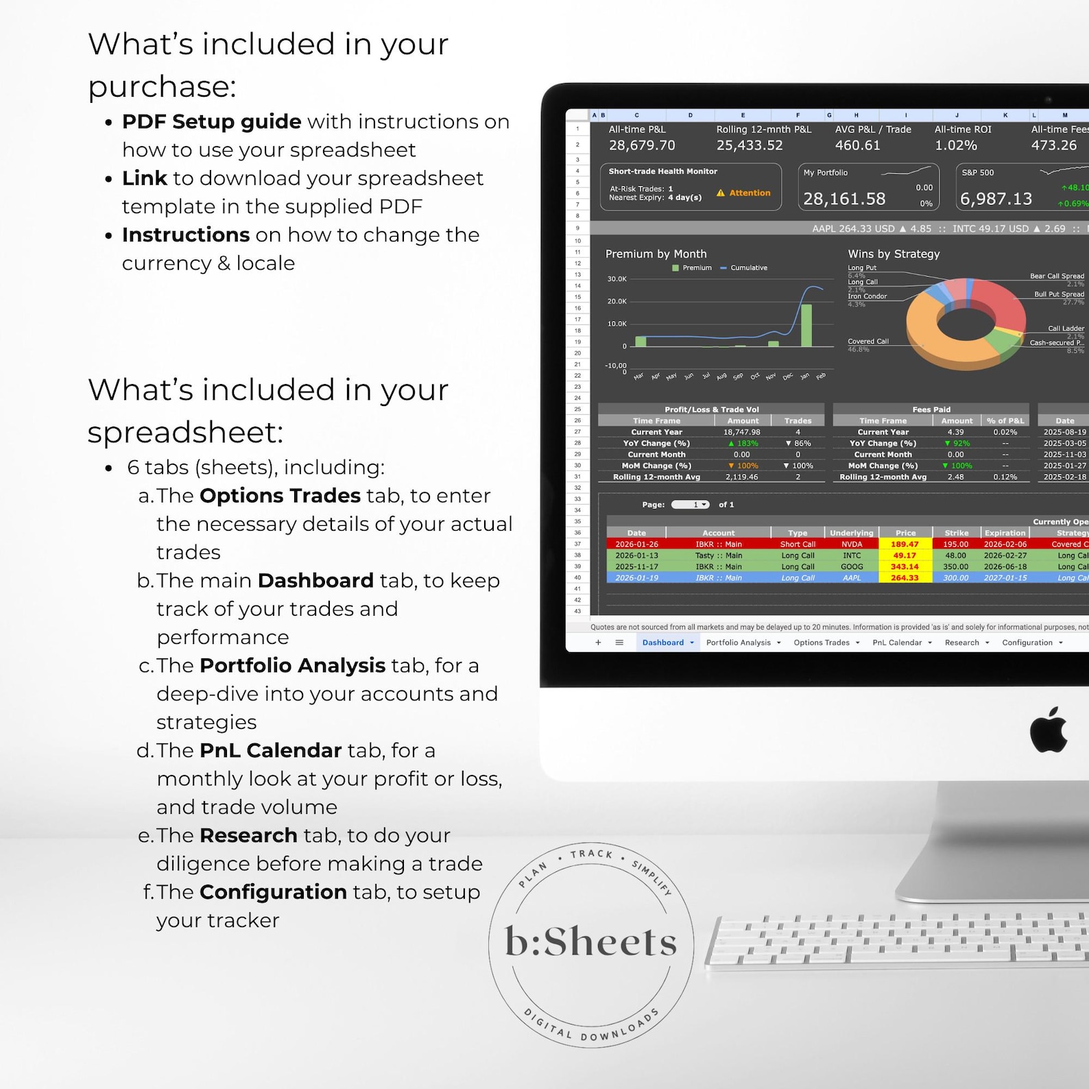 Options Trading Journal | Stock Option Spreadsheet Template | Pnl, Fees ...
