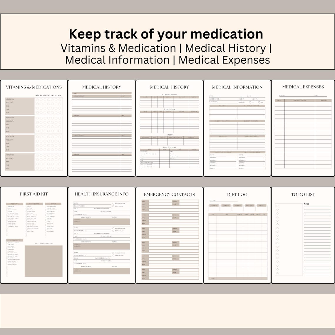 Medical Tracker Bundle, 30 Medical Planner Printable, Medication ...