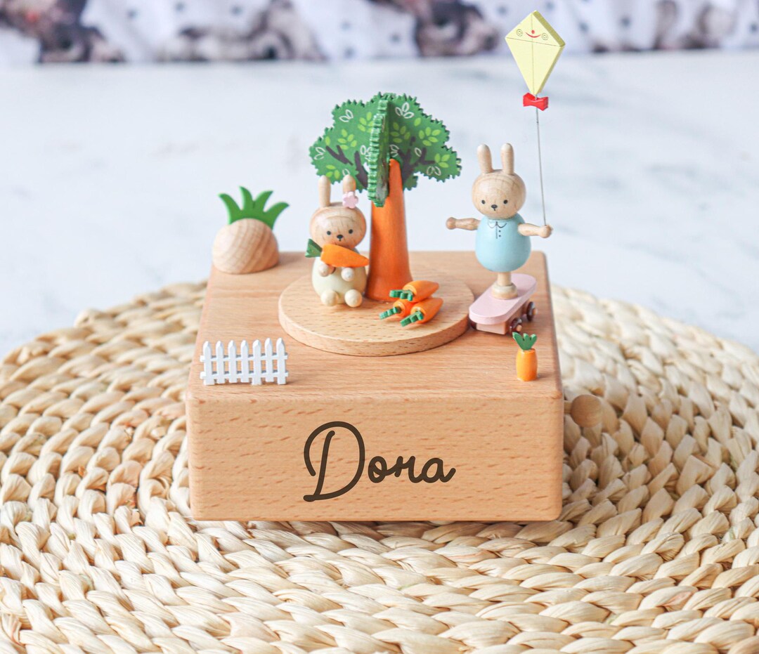 Personalized Wooden Music Box, Bunny Scooter, Baby Shower Gift - Etsy