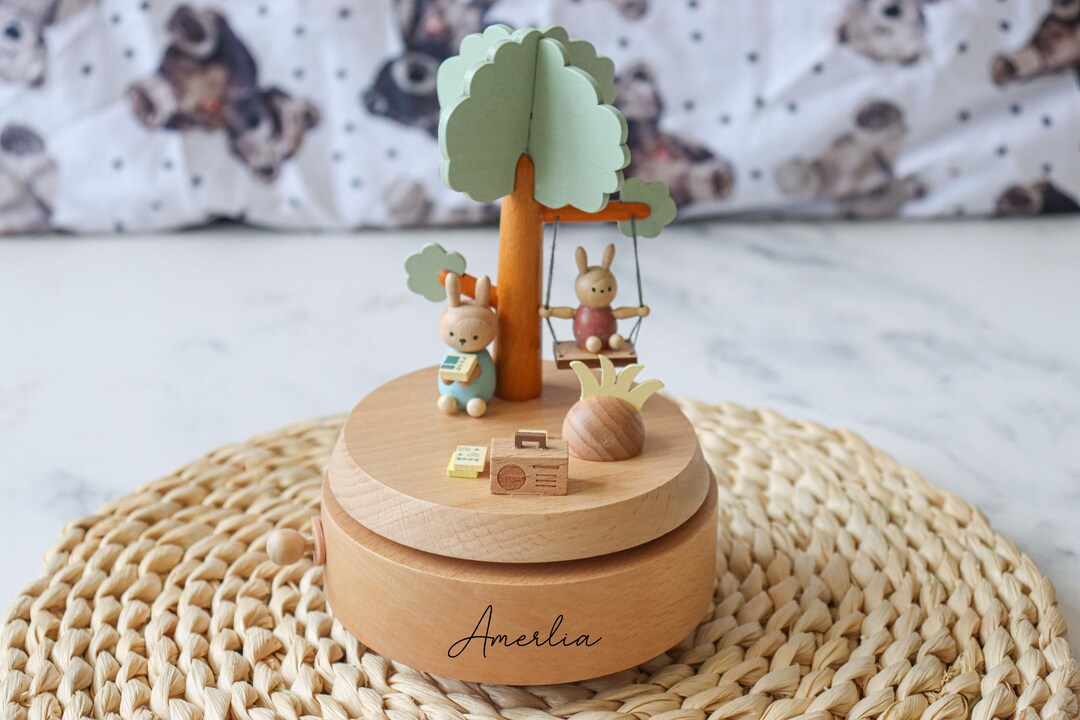 Personalized Wooden Bunny Music Box, Engraved Baby Shower Gift - Etsy