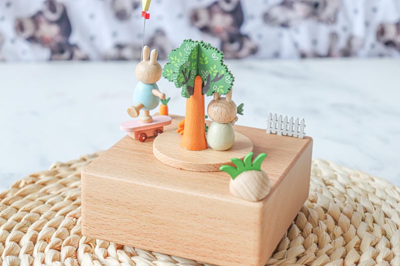 Personalized Wooden Music Box, Bunny Scooter, Baby Shower Gift - Etsy