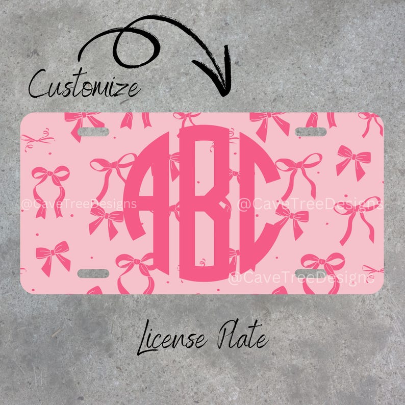 Pink Bow Monogram License Plate: Personalized Aluminum Car Tag - Etsy