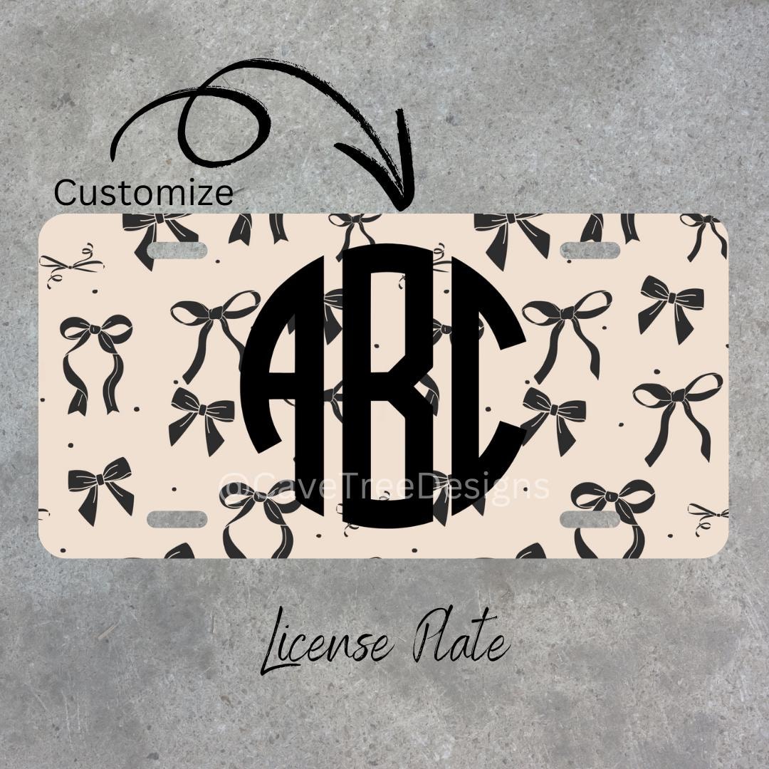 Beige Bows Monogram License Plate: Personalized Aluminum Plate - Etsy