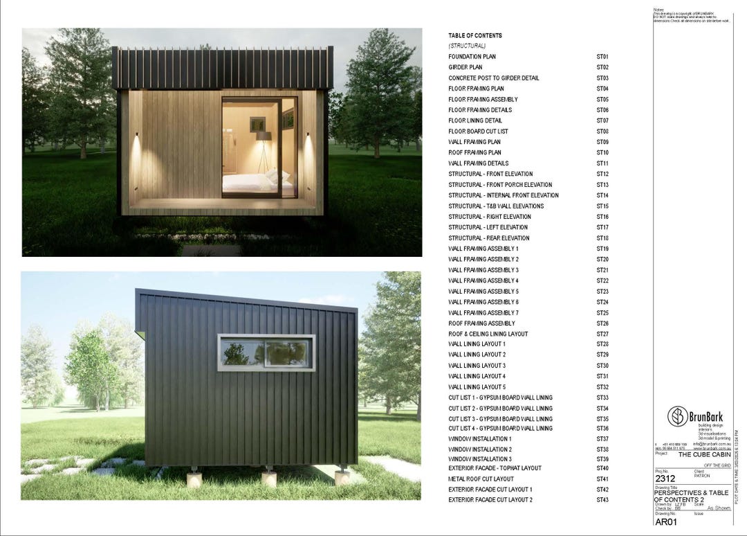 Modern Cube Cabin Plans – Tiny Home Blueprint, Architectural Drawings ...