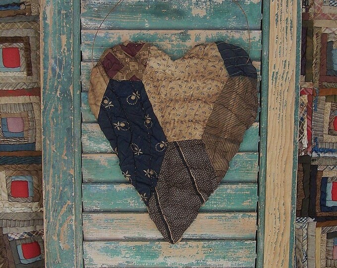 Big Tattered Heart Hanging Primitive Wall Decor Made From Antique Quilt ...