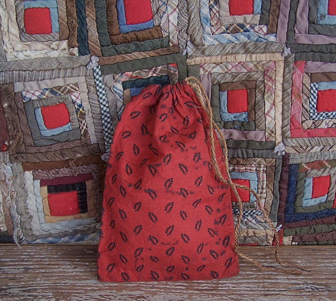 Rustic Gift Bag, Small Cotton Storage Bag, Colonial Americana Pantry or ...