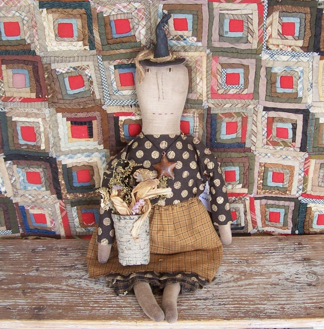 Primitive Witch Doll With Basket of Dried Flowers - One of A Kind - Etsy