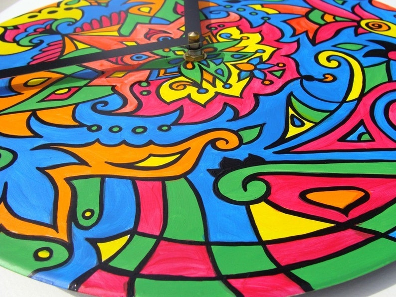 Psychedelic Mandala Clock in Blue / Pink / Green / Orange / Yellow ...