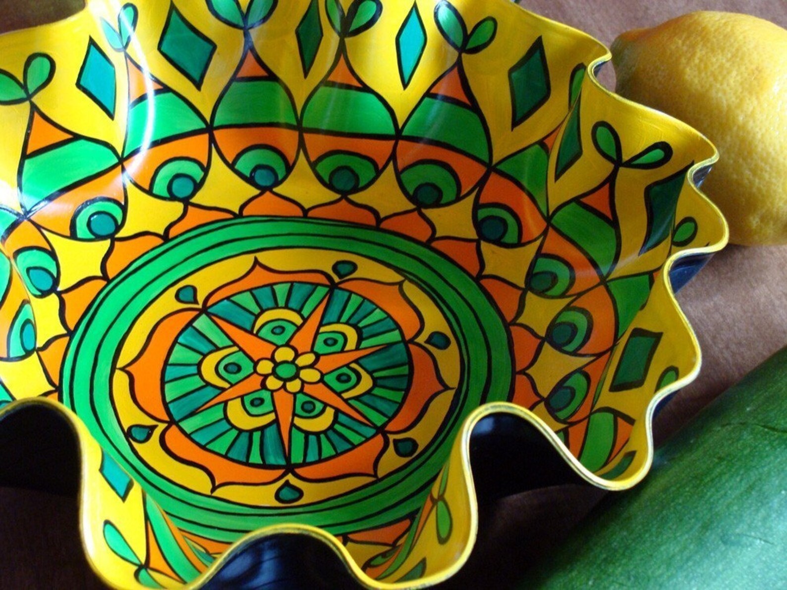 Lemon Lime Mandala Record Bowl - Psychedelic Geometry in Yellow and ...