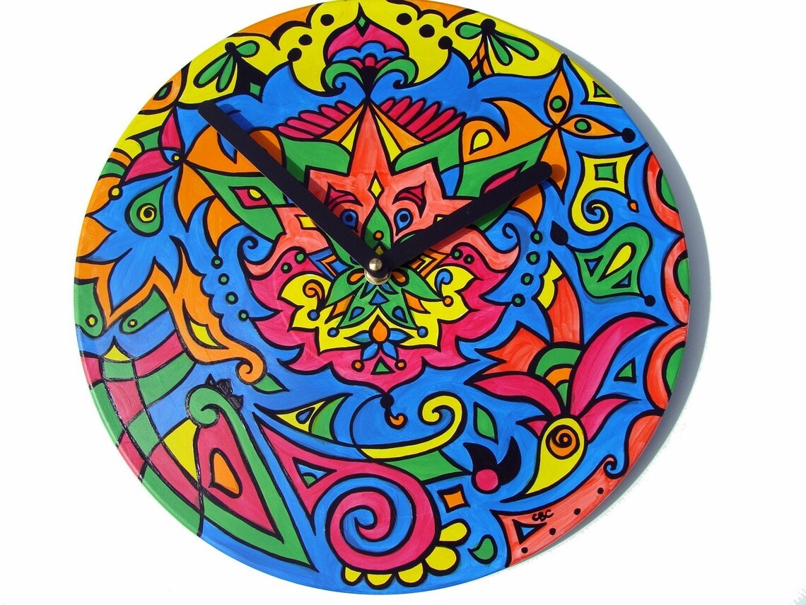 Psychedelic Mandala Clock in Blue / Pink / Green / Orange / Yellow ...