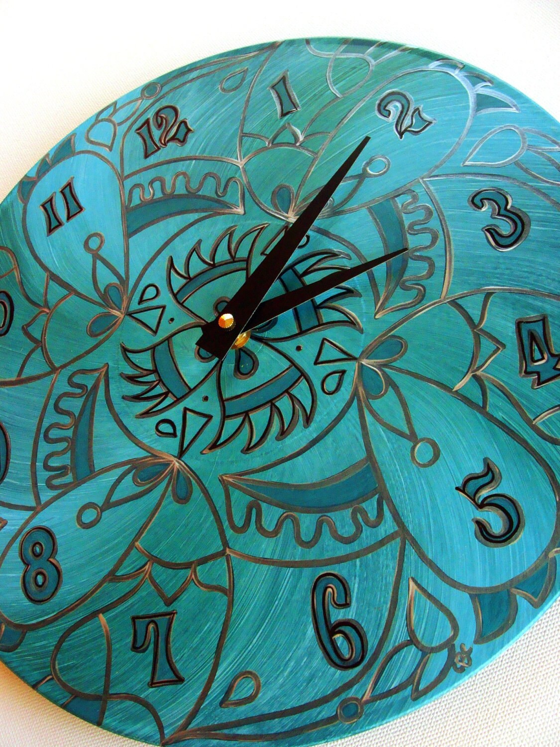 Wicked Clock in Turquoise - Psychedelic Geometric Mandala Hand Painted ...