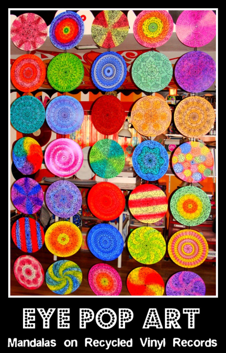 Custom Mandala Room Divider Made From 35 Painted Vinyl Records ...