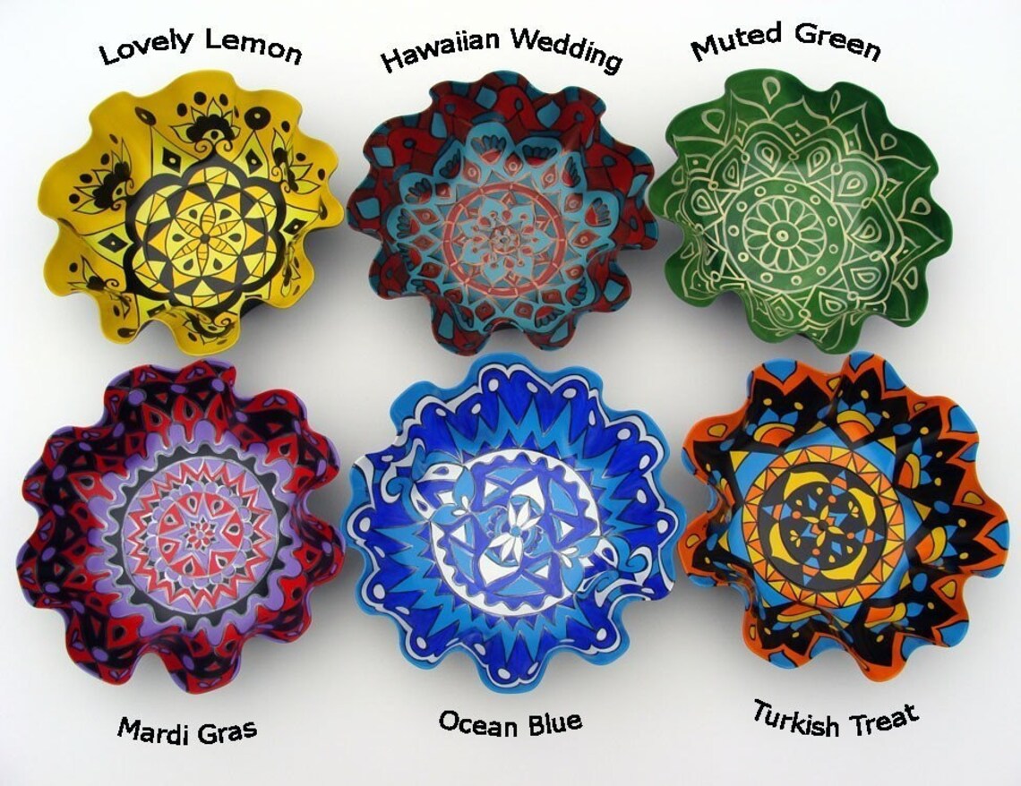 Muted Green Mandala Record Bowl - Hand Painted Geometric Design on ...