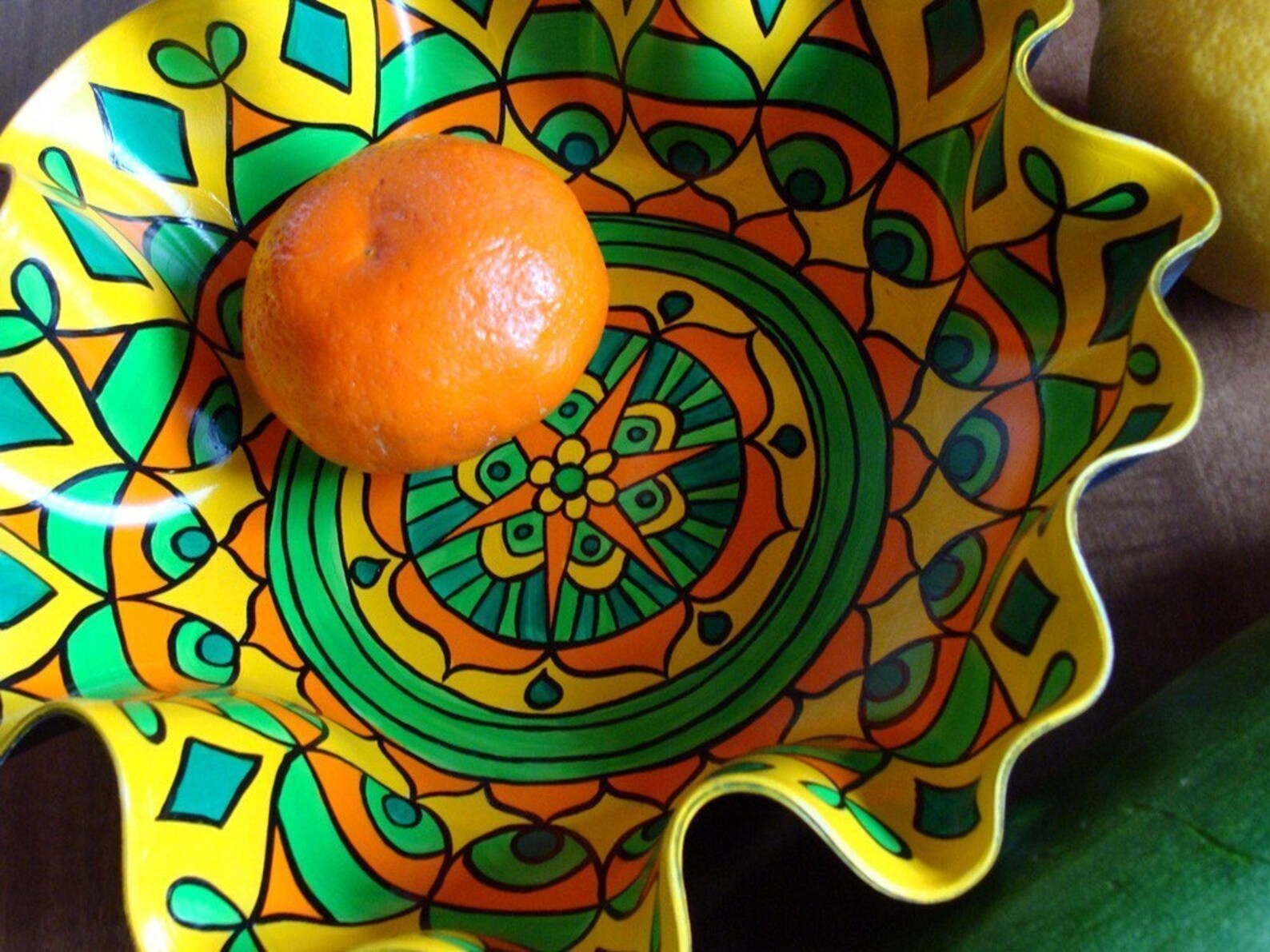 Lemon Lime Mandala Record Bowl - Psychedelic Geometry in Yellow and ...