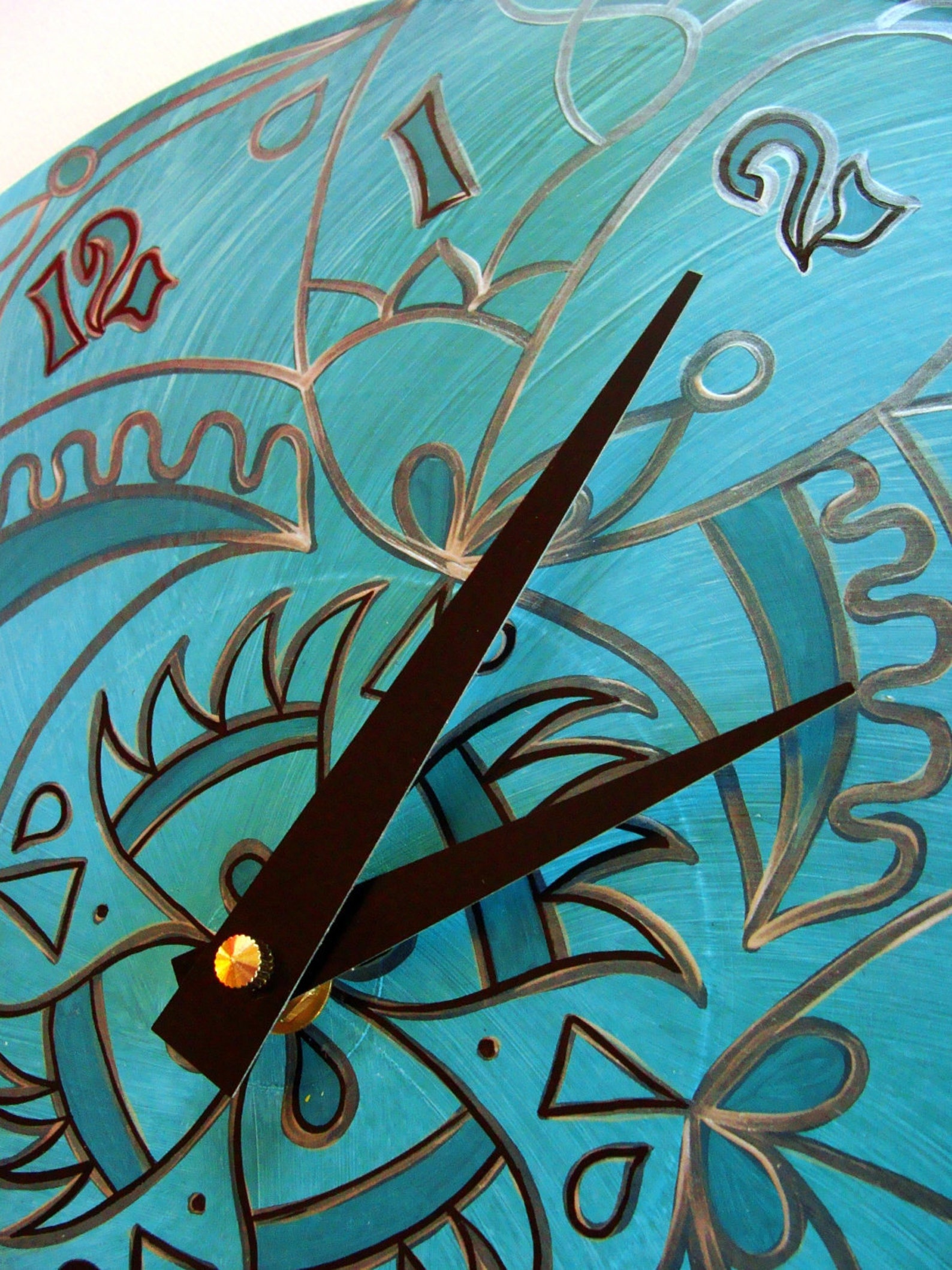 Wicked Clock in Turquoise - Psychedelic Geometric Mandala Hand Painted ...