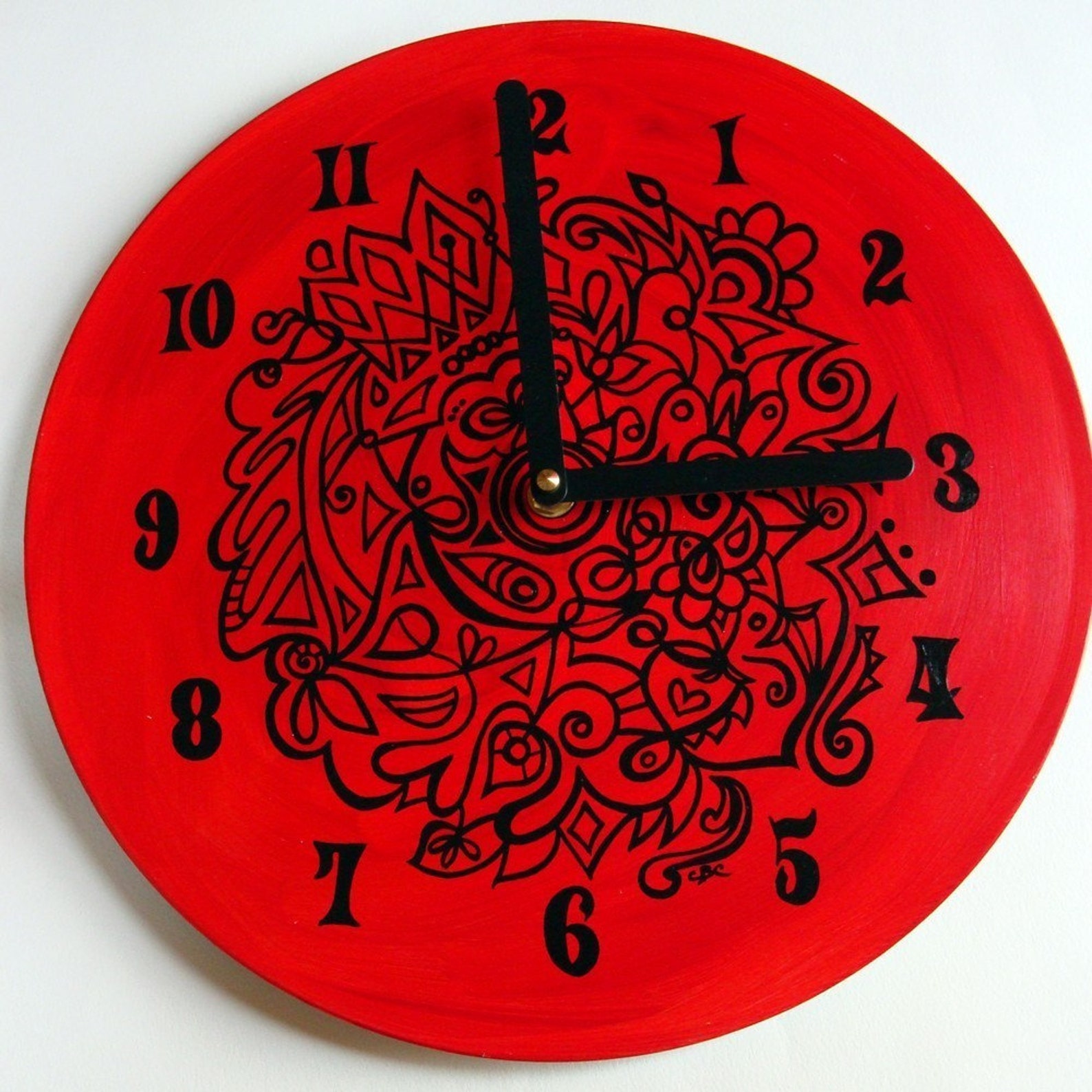 Vampire Red Goth Clock - Hand Painted Original Red and Black Home Decor ...