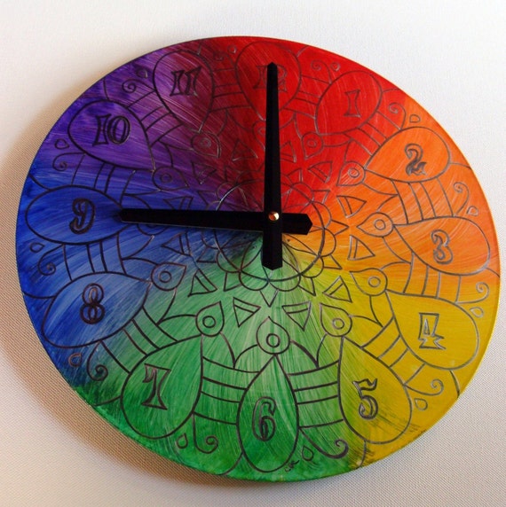 Rainbow Clock With a Silver Lining Geometric Mandala Clock - Etsy