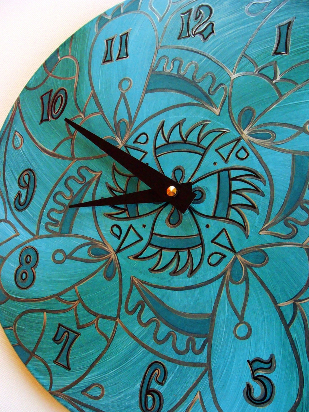 Wicked Clock in Turquoise - Psychedelic Geometric Mandala Hand Painted ...