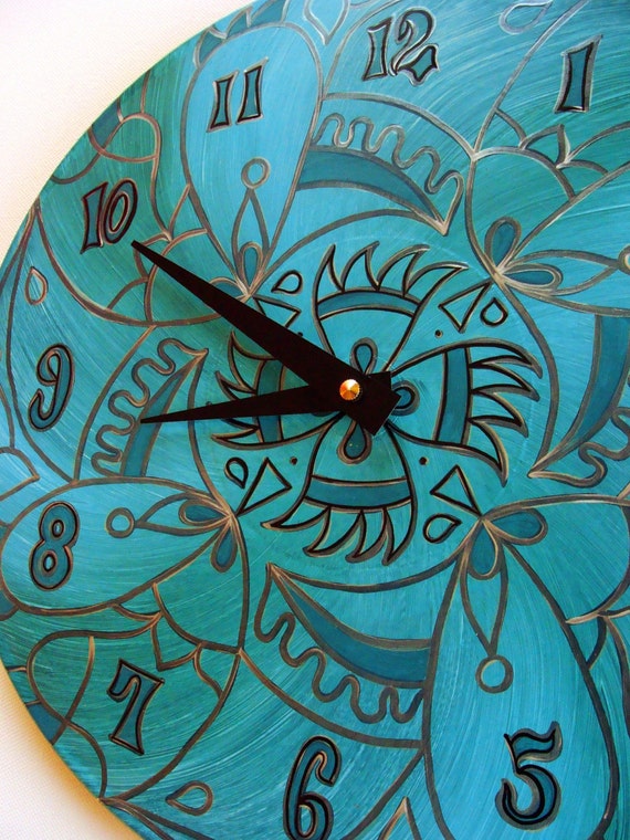Items similar to Wicked Clock in Turquoise - Psychedelic Geometric ...