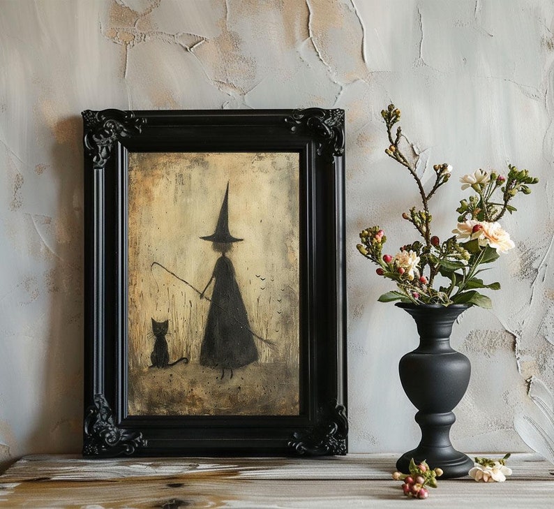 Witchy Sketch Halloween Digital Art Print L Wall Art Witch Sketch ...