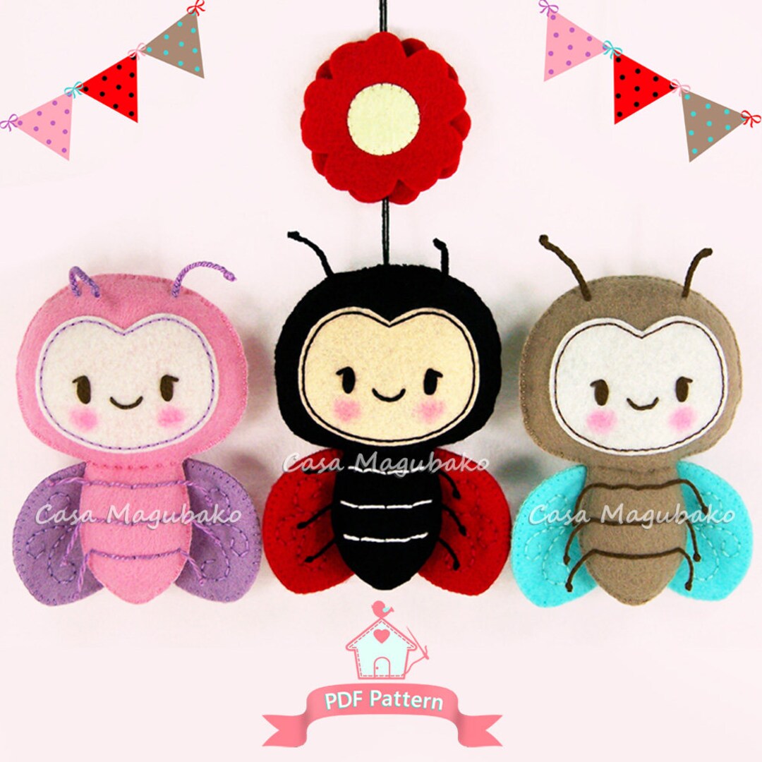 PDF Felt Pattern - Ladybug Sewing Pattern - Felt Ladybug + Felt Flower ...