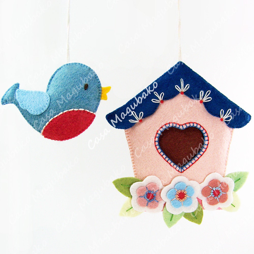 PDF Pattern Bird & Birdhouse Felt Pattern Bird Ornament - Etsy