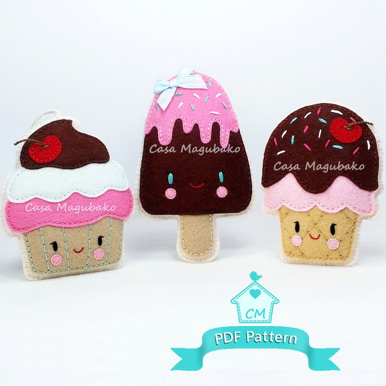 PDF Pattern - Cupcake, Ice Cream Cone & Ice Pop Felt Pattern - Party ...