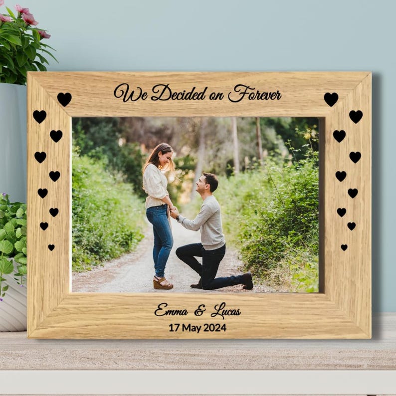 Personalised Engagement Couple Photo Frame Engraved Gift for Christmas ...