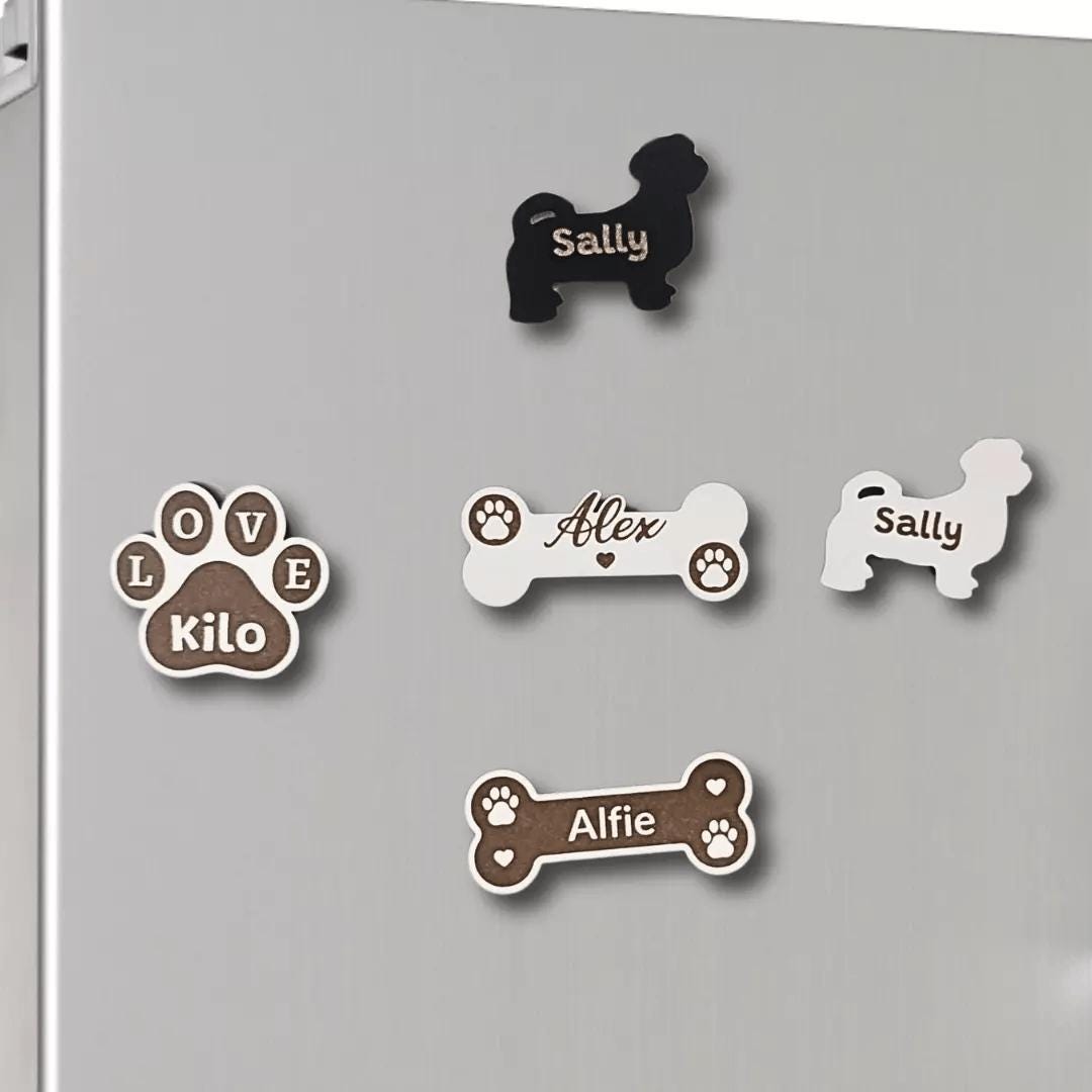 Personalized Wooden Dog Bone Fridge Magnet | Custom Engraved Pet ...