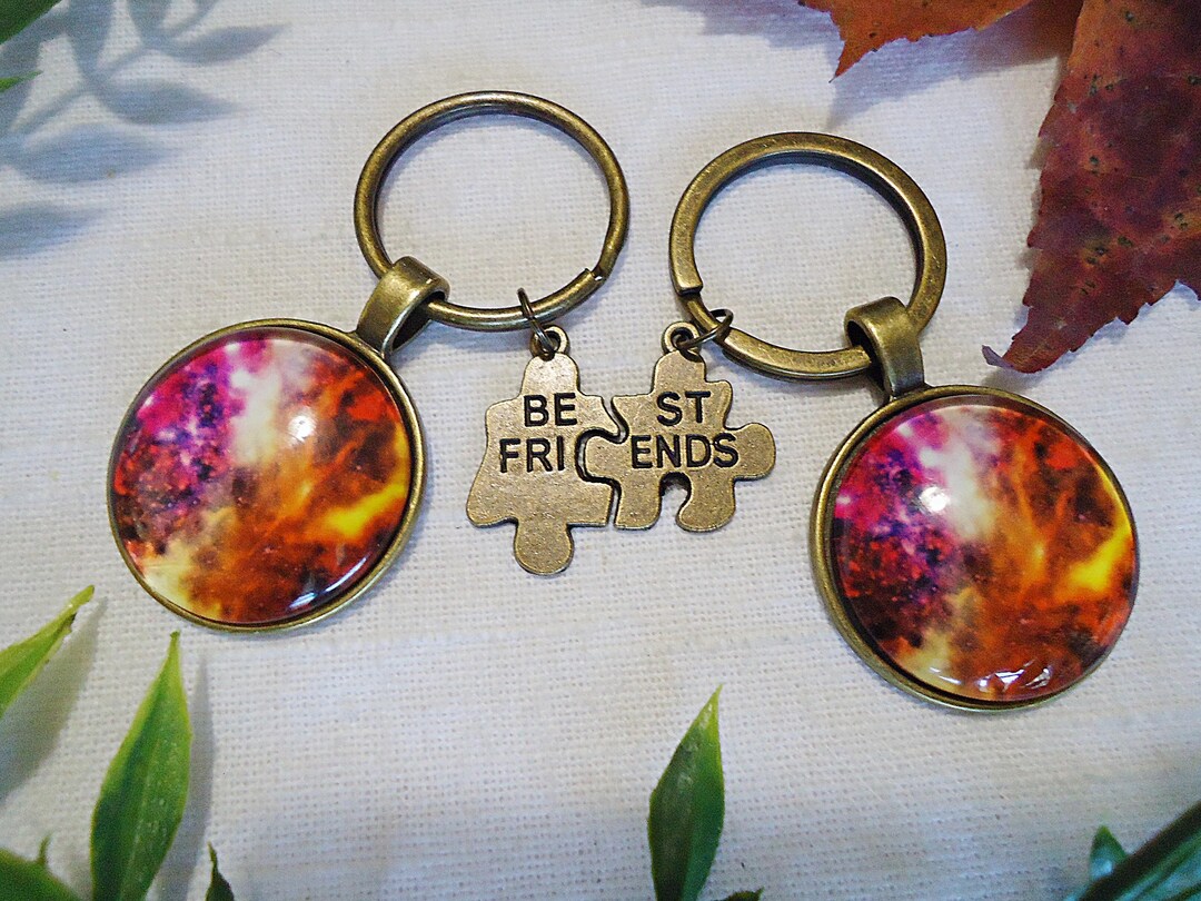 Best Friend Keychains, Set of 2, Pink and Orange Sunset, Night Sky ...