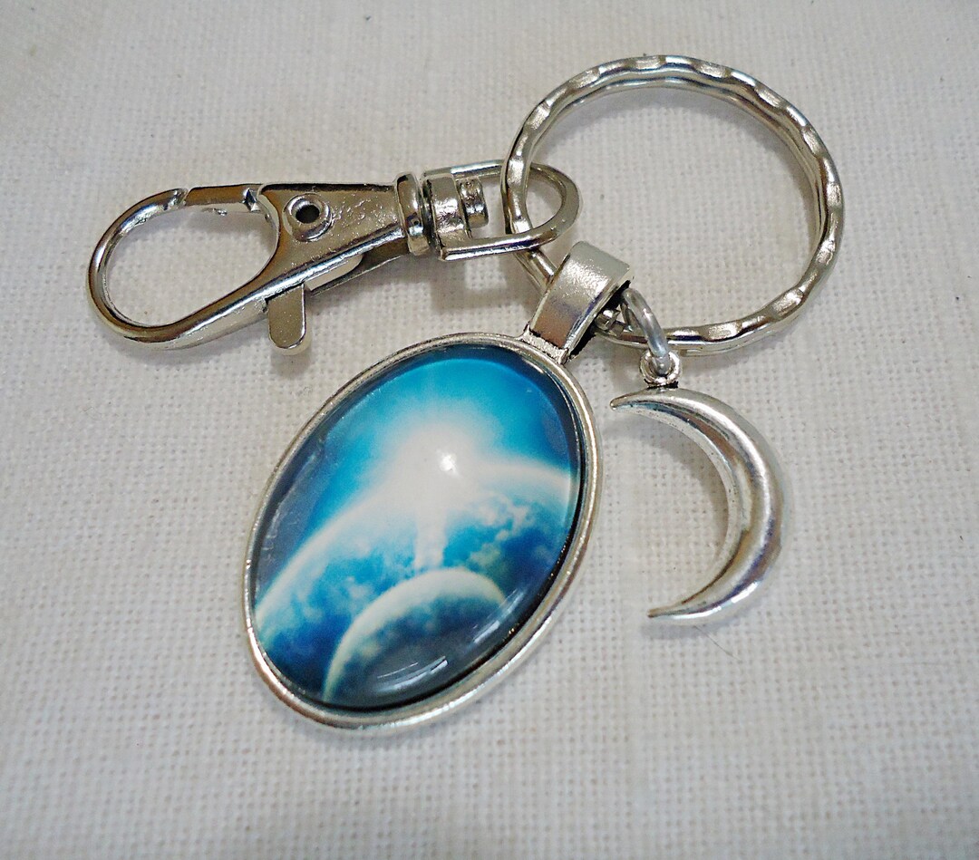 Starry Sky, Outer Space Keychain, Eclipse, Silver Blue White, Night Sky ...