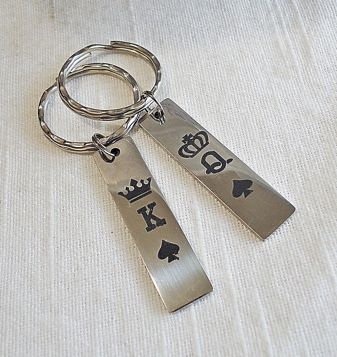 His and Her Keychains, King and Queen, Pair of Stainless Steel ...
