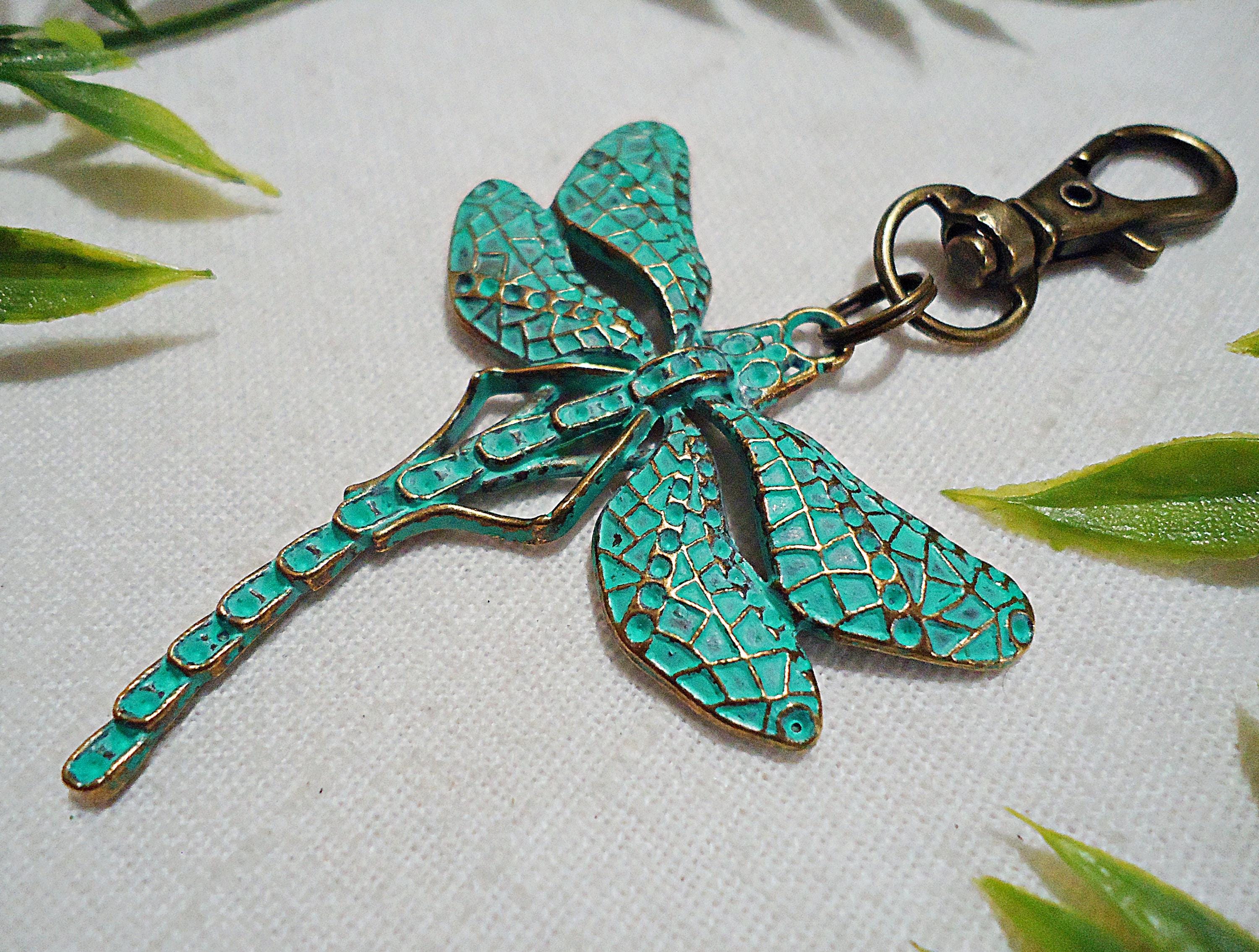 Large Dragonfly Bag Charm, Zipper Pull, Verdigris Green and Bronze, 2 ...