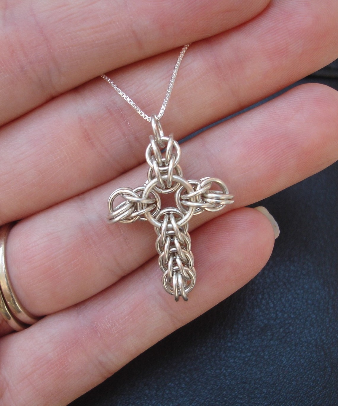Chainmaille Cross Necklace in Sterling Silver - Etsy