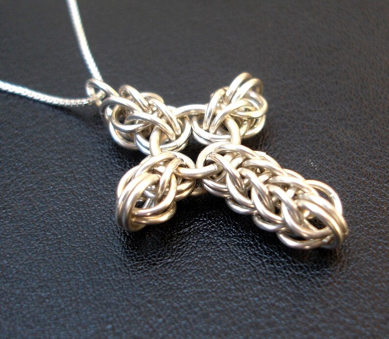 Chainmaille Cross Necklace in Sterling Silver - Etsy