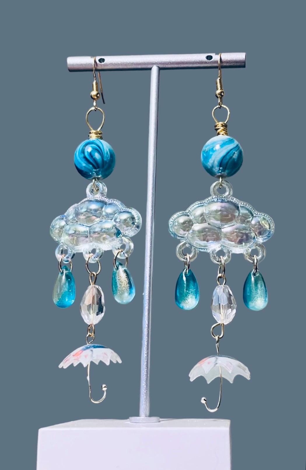 Cloud With Raindrops and Umbrella Ear Art Cloud Earrings - Etsy