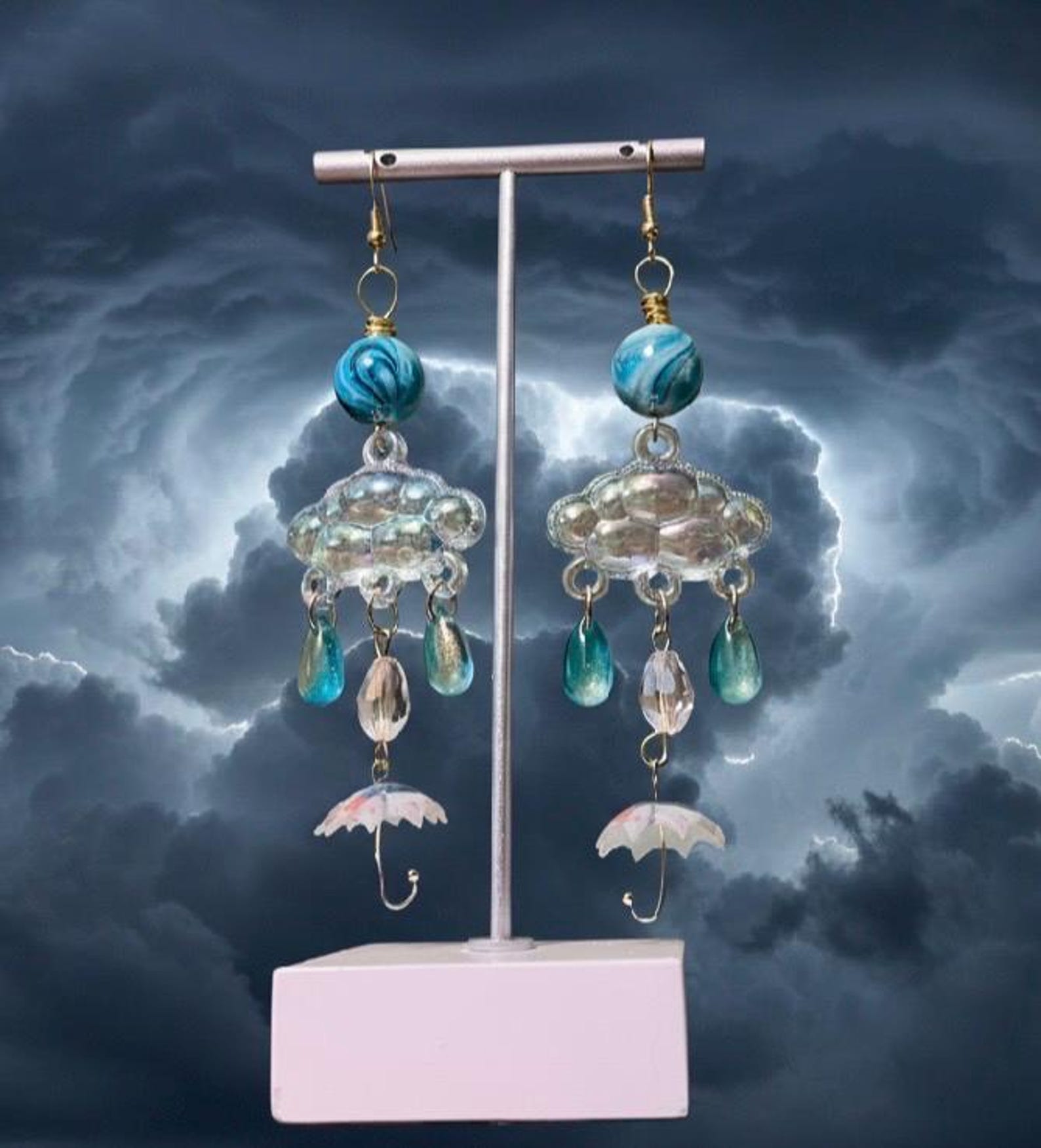 Cloud With Raindrops and Umbrella Ear Art Cloud Earrings - Etsy