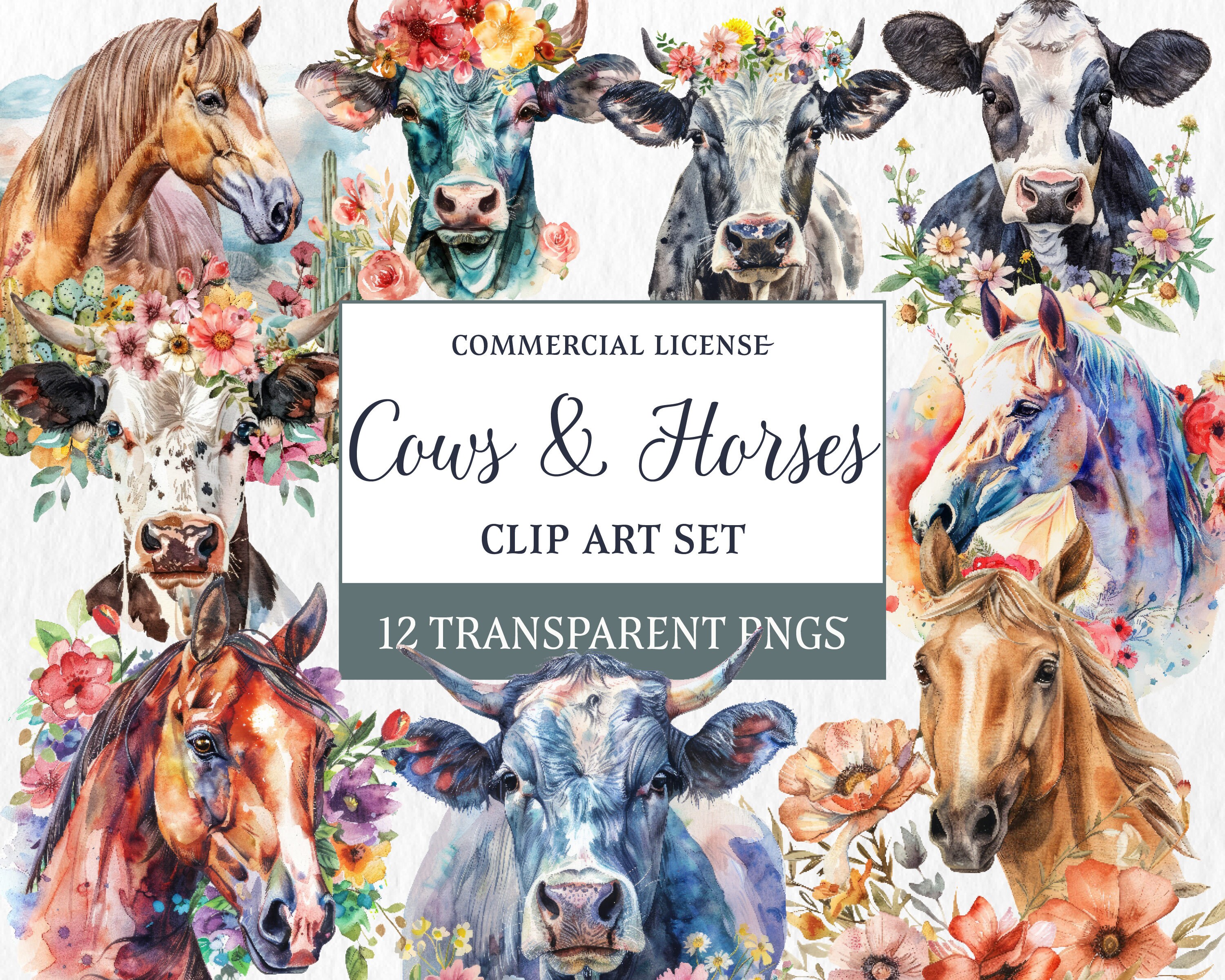 Cows and Horses Clip Art | Baby Shower | Cute Farm Clip Art ...