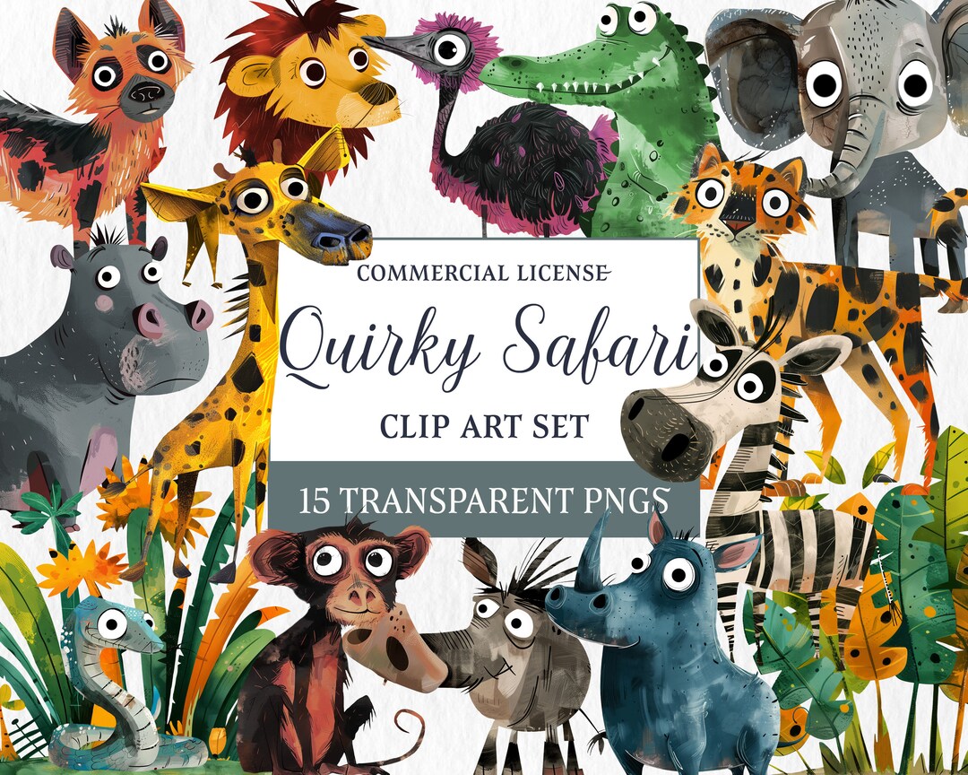 Quirky Safari Animals Clipart | Paper Craft | Card Making | Cute ...