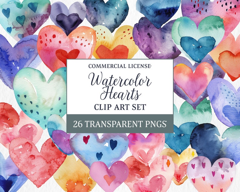 Watercolor Hearts Clipart | Transparent Background Pngs Commercial Use ...