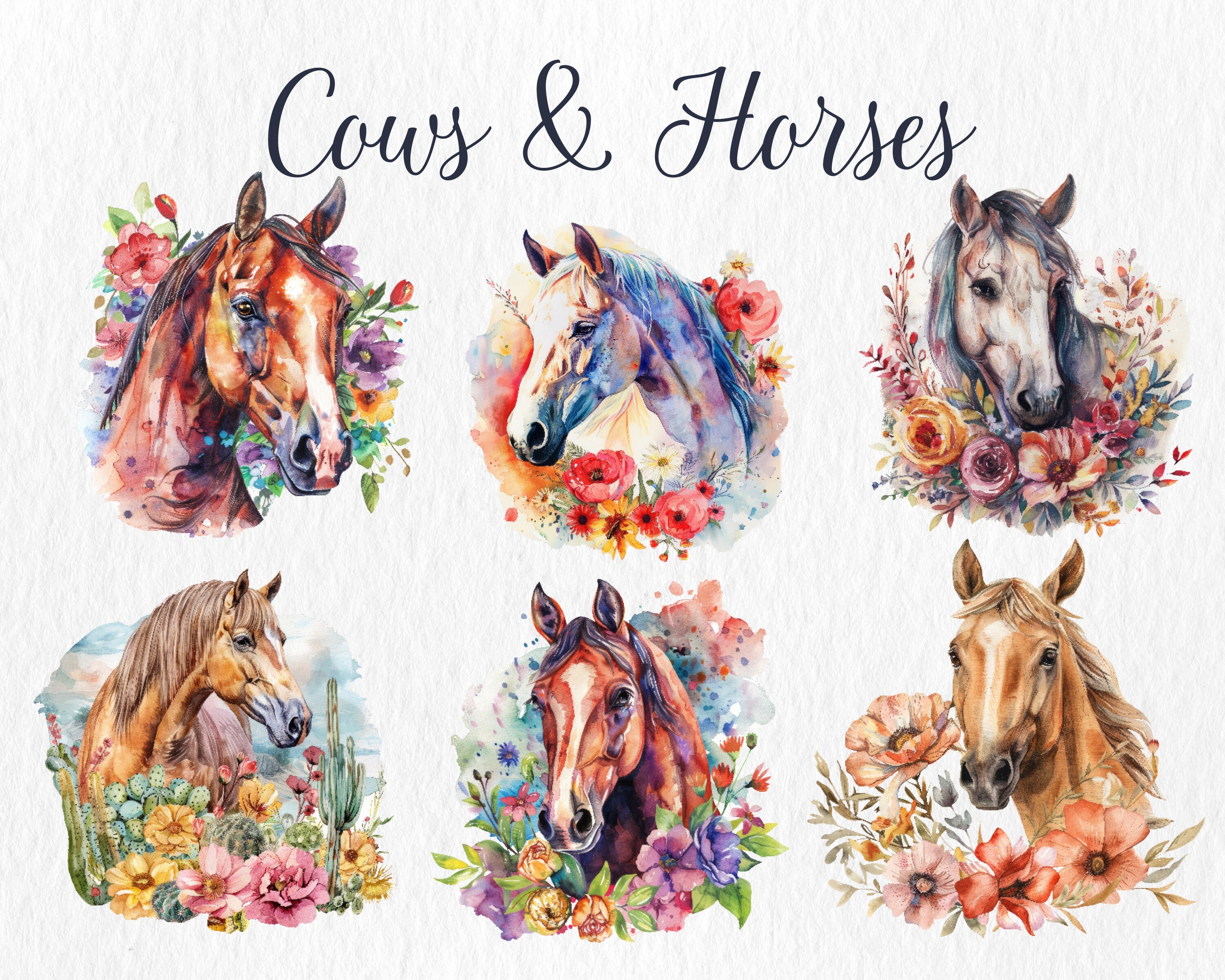 Cows and Horses Clip Art Baby Shower Cute Farm Clip Art Watercolor Farm ...