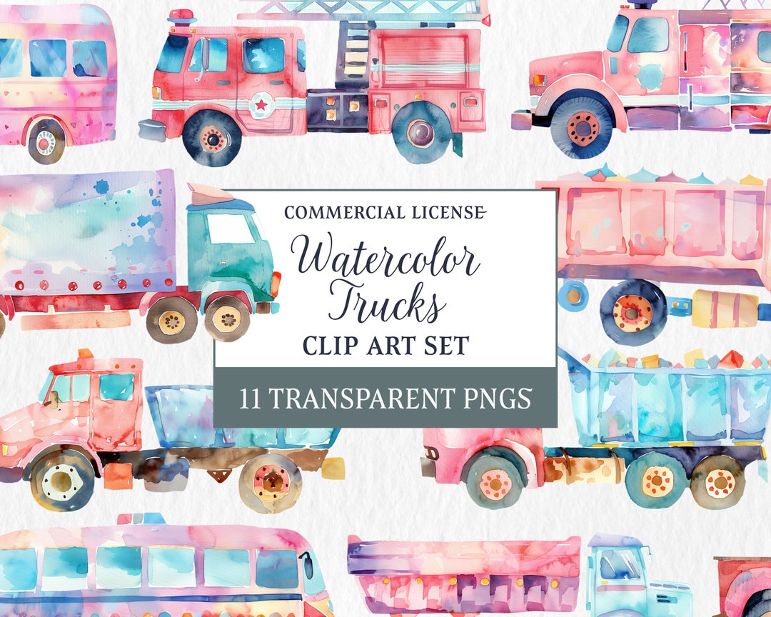 Watercolor Trucks Clipart | Transparent Background Pngs Commercial Use ...