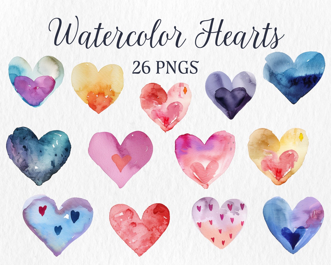 Watercolor Hearts Clipart | Transparent Background Pngs Commercial Use ...