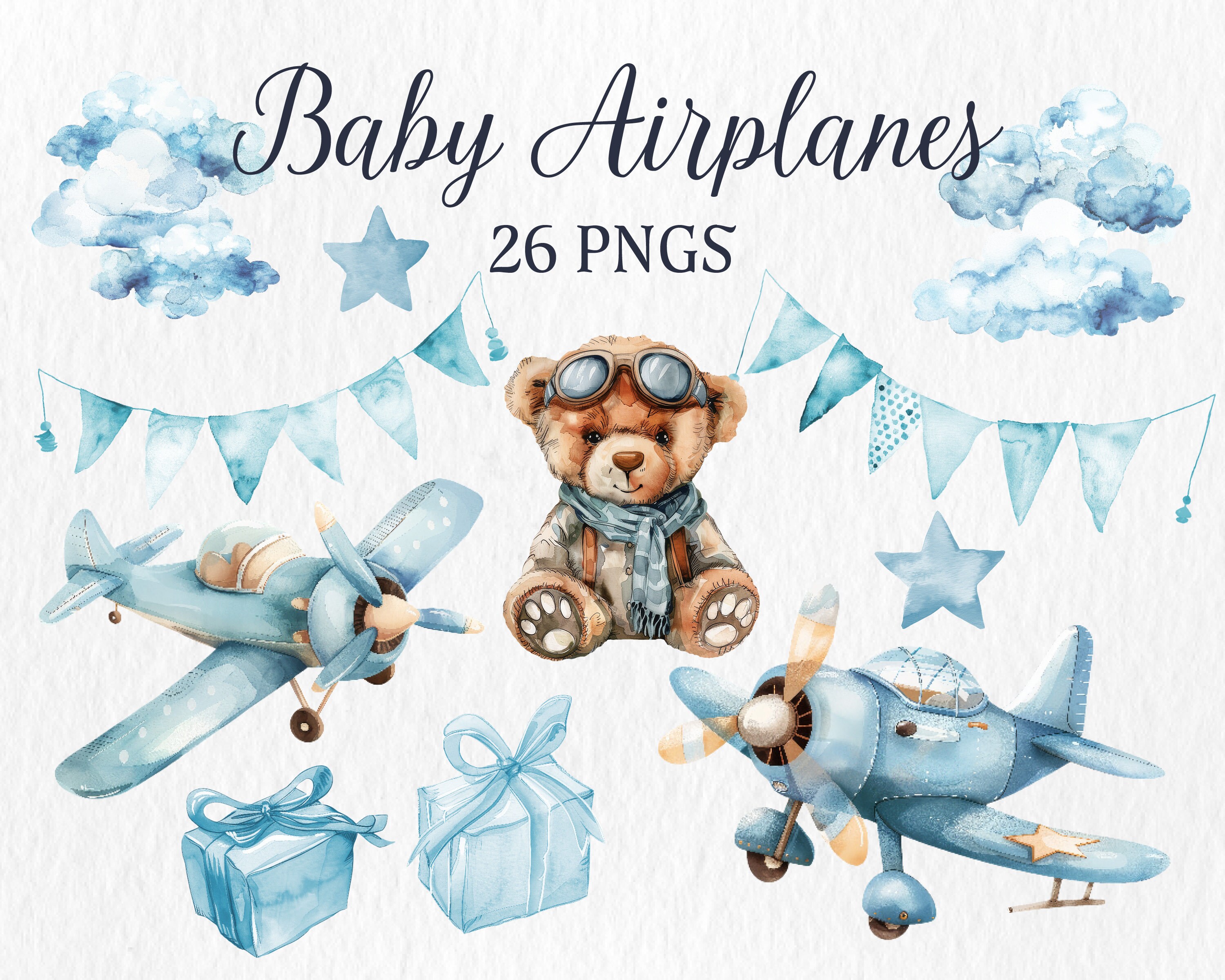 Airplane Baby Shower Clipart | Digital Download | Its A Boy | Kids Art ...