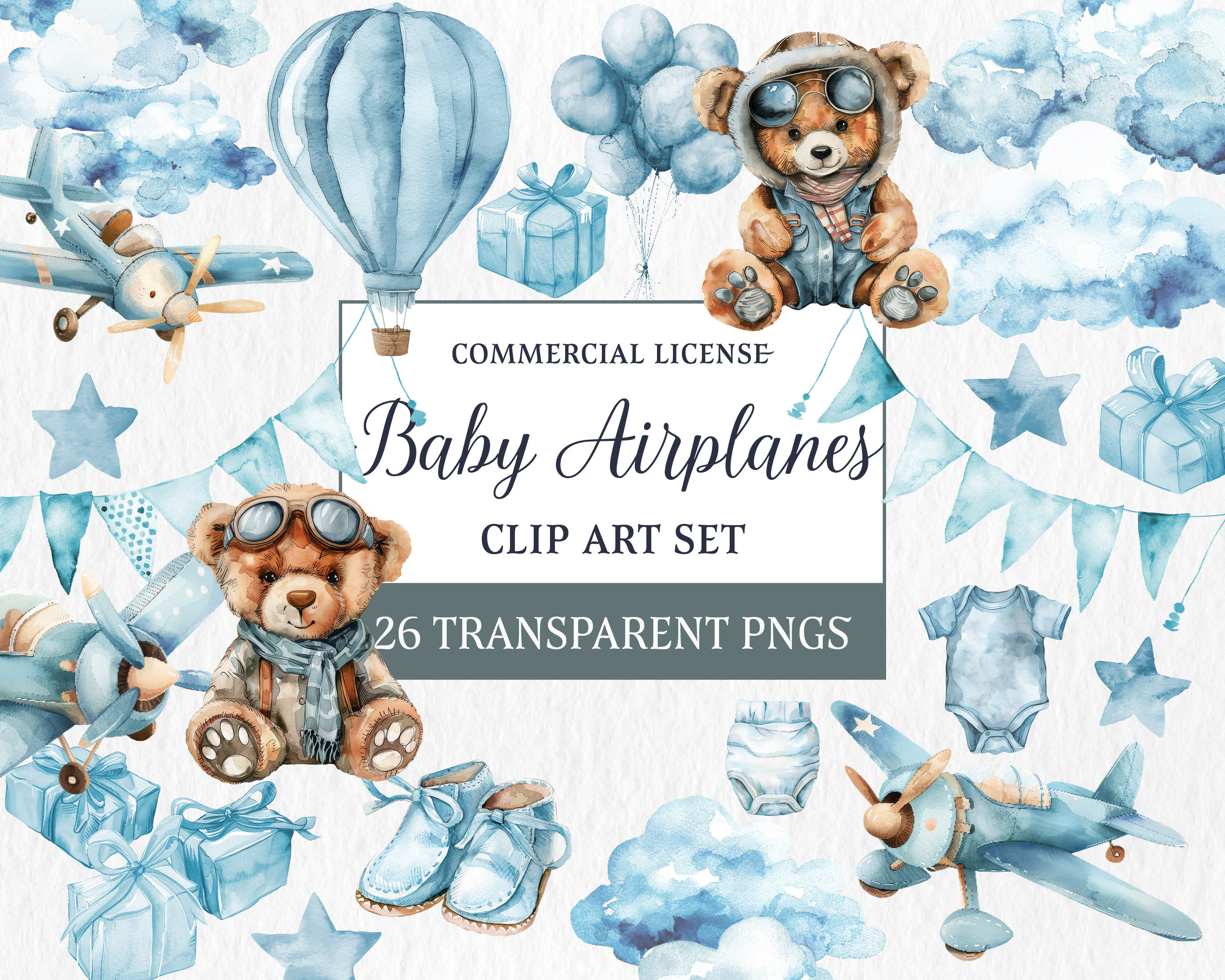 Airplane Baby Shower Clipart | Digital Download | Its A Boy | Kids Art ...
