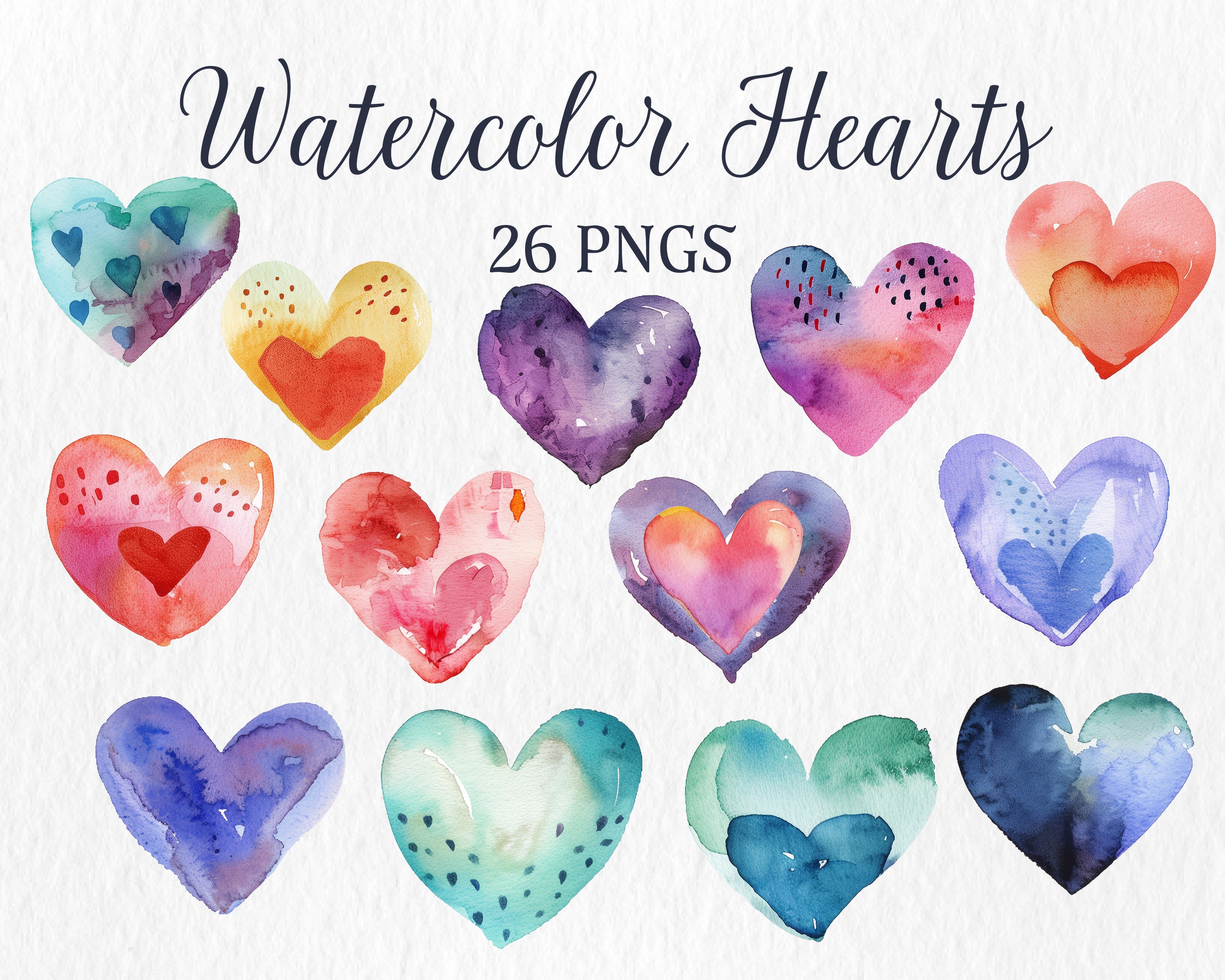 Watercolor Hearts Clipart | Transparent Background Pngs Commercial Use ...