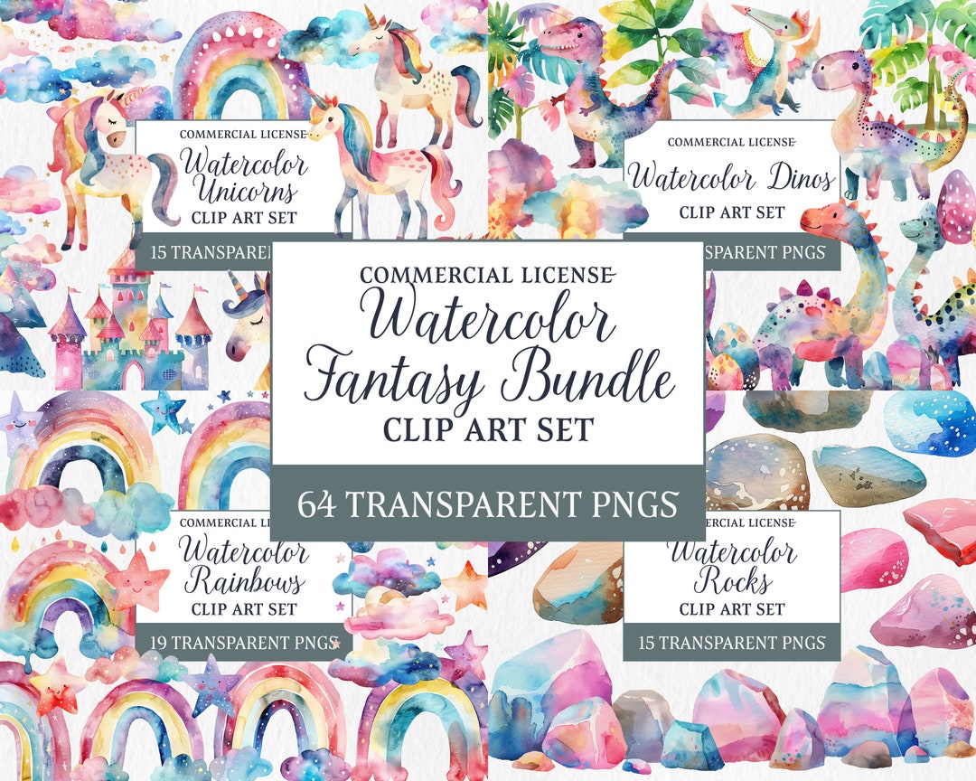 Fantasy Watercolor Clipart Bundle | Transparent Background Pngs ...