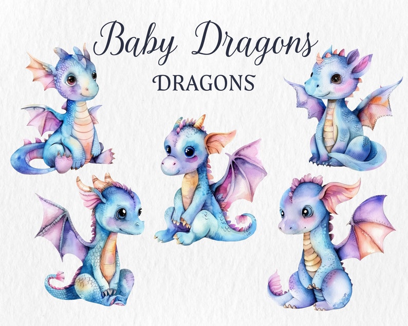 Dragons Watercolor Clipart | Dragon Png | Nursery Wall Art | Baby Boys ...