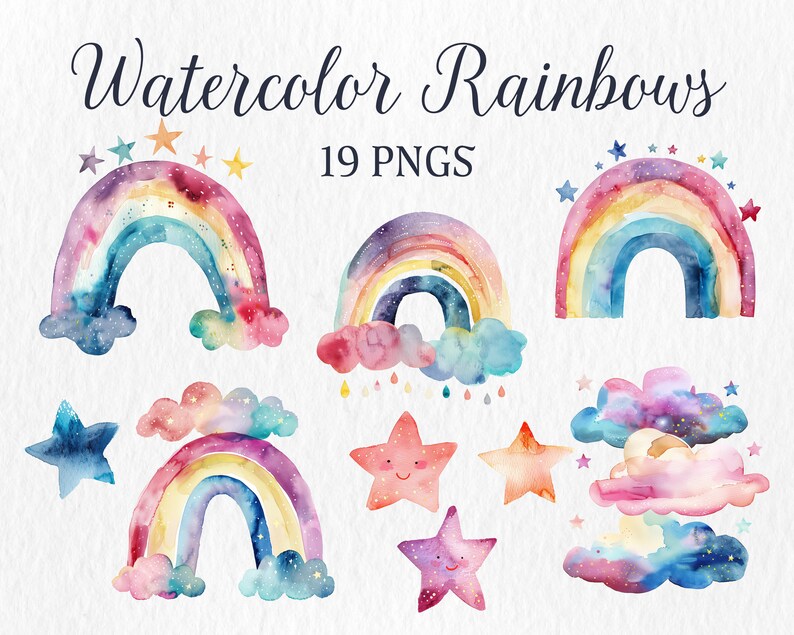 Watercolor Rainbows Clipart Transparent Background Pngs Commercial Use ...